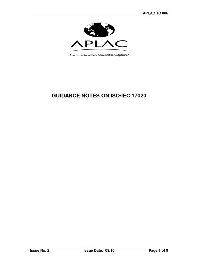 Guidance Notes On Iso/Iec 17020: Aplac TC 006 | PDF | Calibration ...