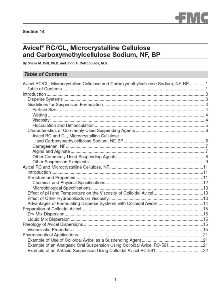 Avicel RC/CL, Microcrystalline Cellulose and Carboxymethylcellulose ...