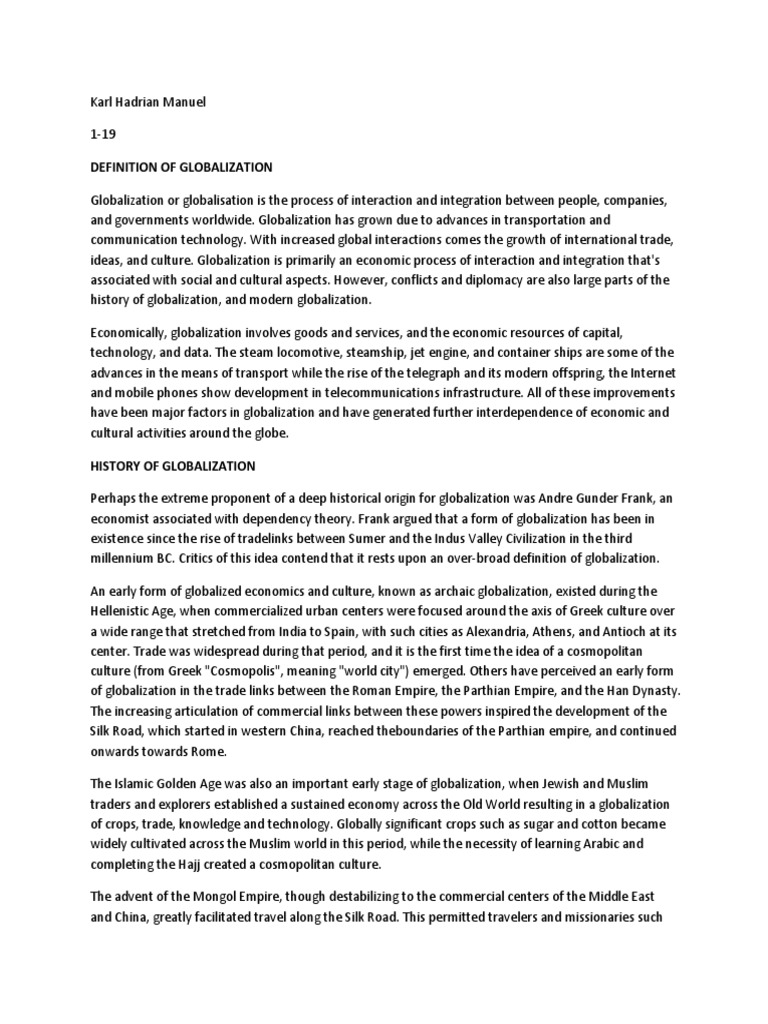 Definition of Globalization | PDF | Globalization | Economies