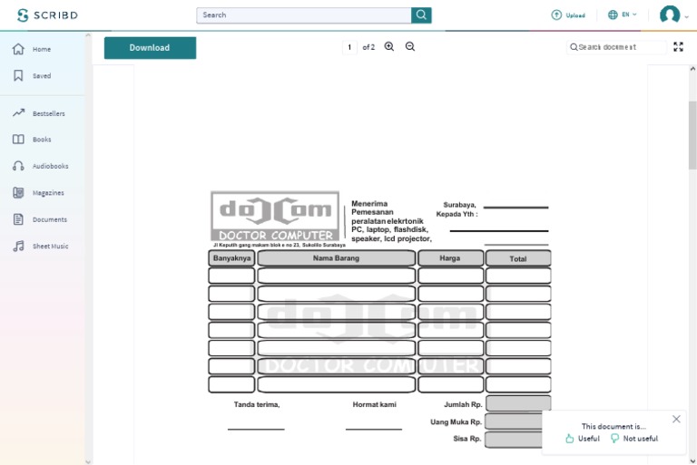 Nota Toko Komputer | PDF