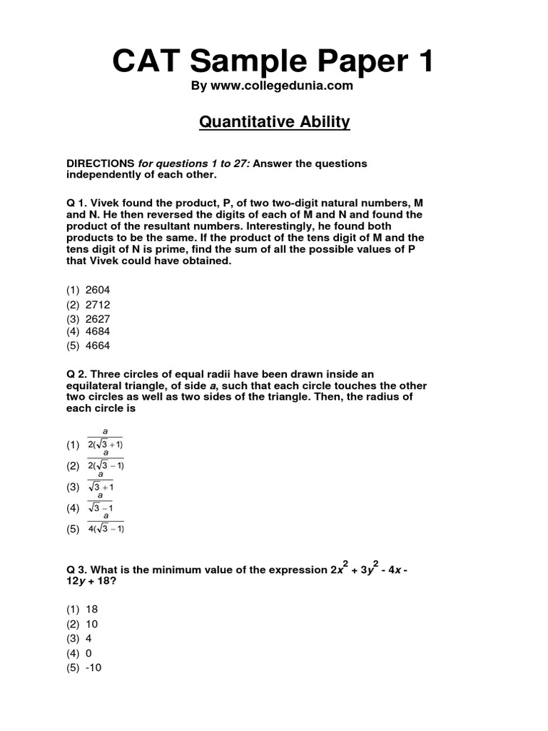 CAT Sample Paper 1: Quantitative Ability | PDF | Morality | Reason