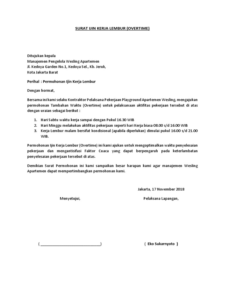 Surat Ijin Kerja Lembur | PDF
