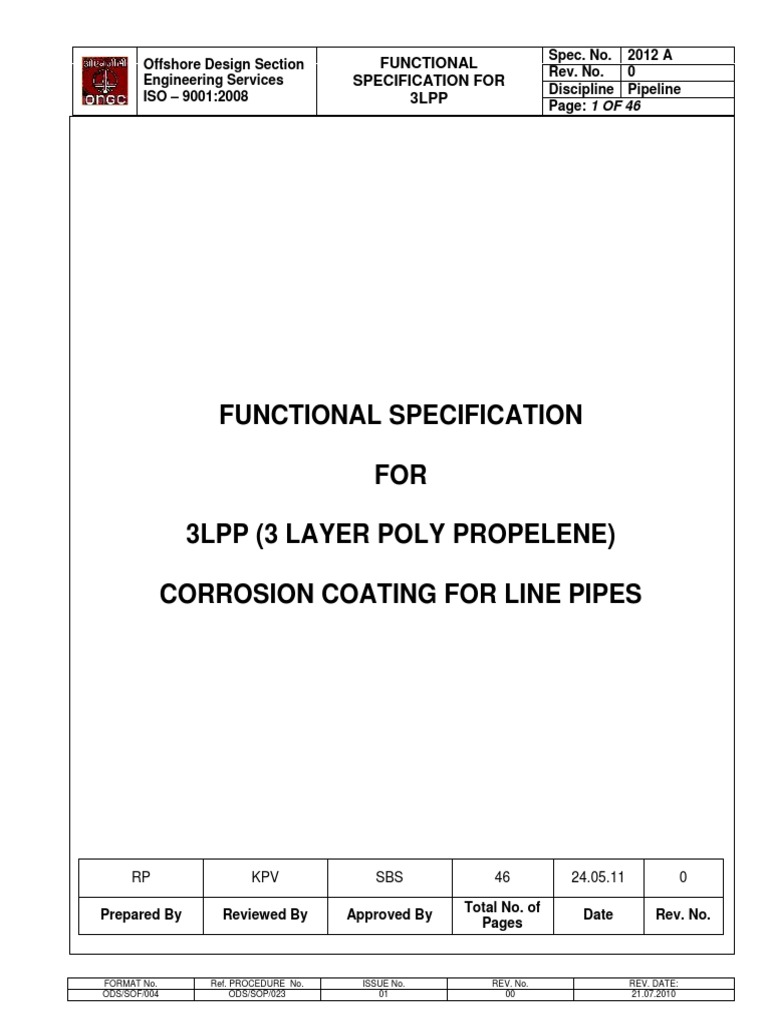 2012A Functional Spec For 3LPP (3 Layer Poly Propelene) Corrosion ...