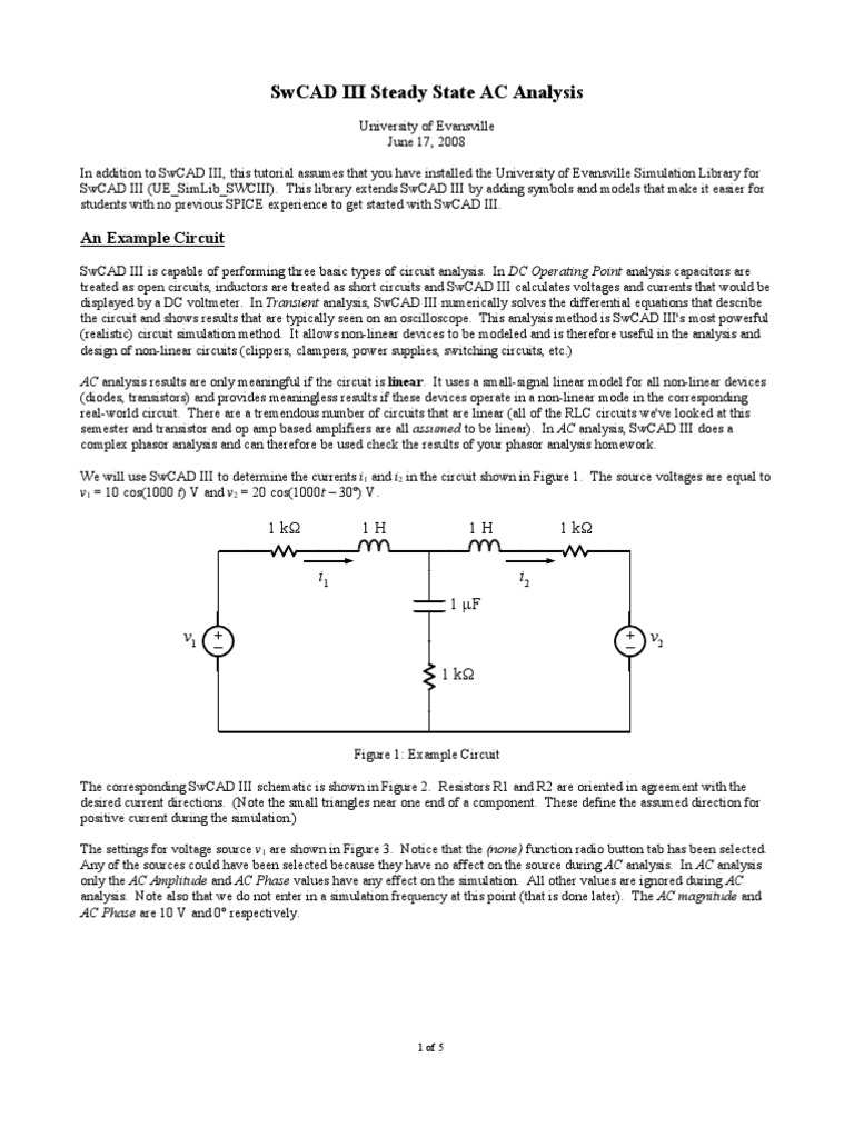 Swcad Iii Steady State Ac Analysis: An Example Circuit | PDF ...
