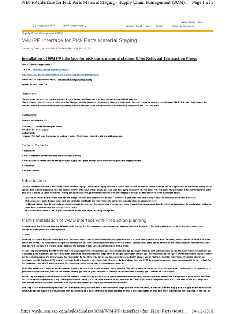 WM-PP Interface For Pick Parts Material Staging | PDF | Warehouse ...