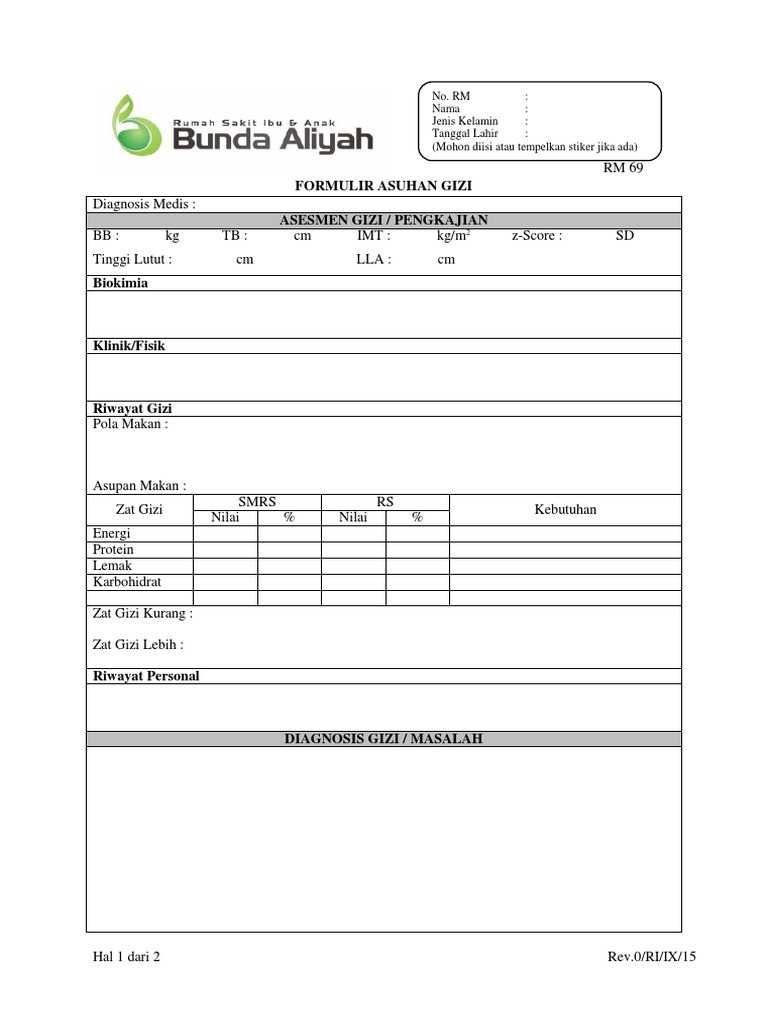 Formulir Asesmen Gizi | PDF