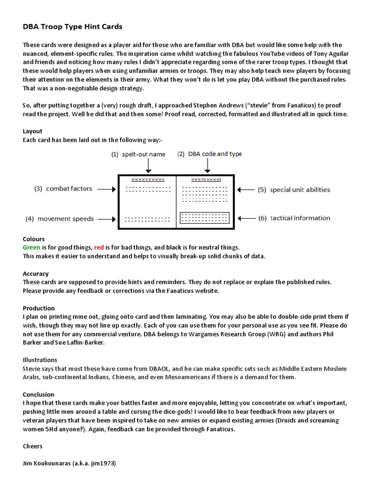 Troop Hint Cards For DBA | PDF | Military | Military Science