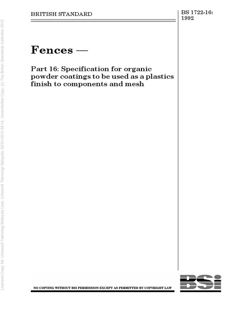BS 1722-16 1992 - Specification For Organic Powder Coatings To Be Used ...