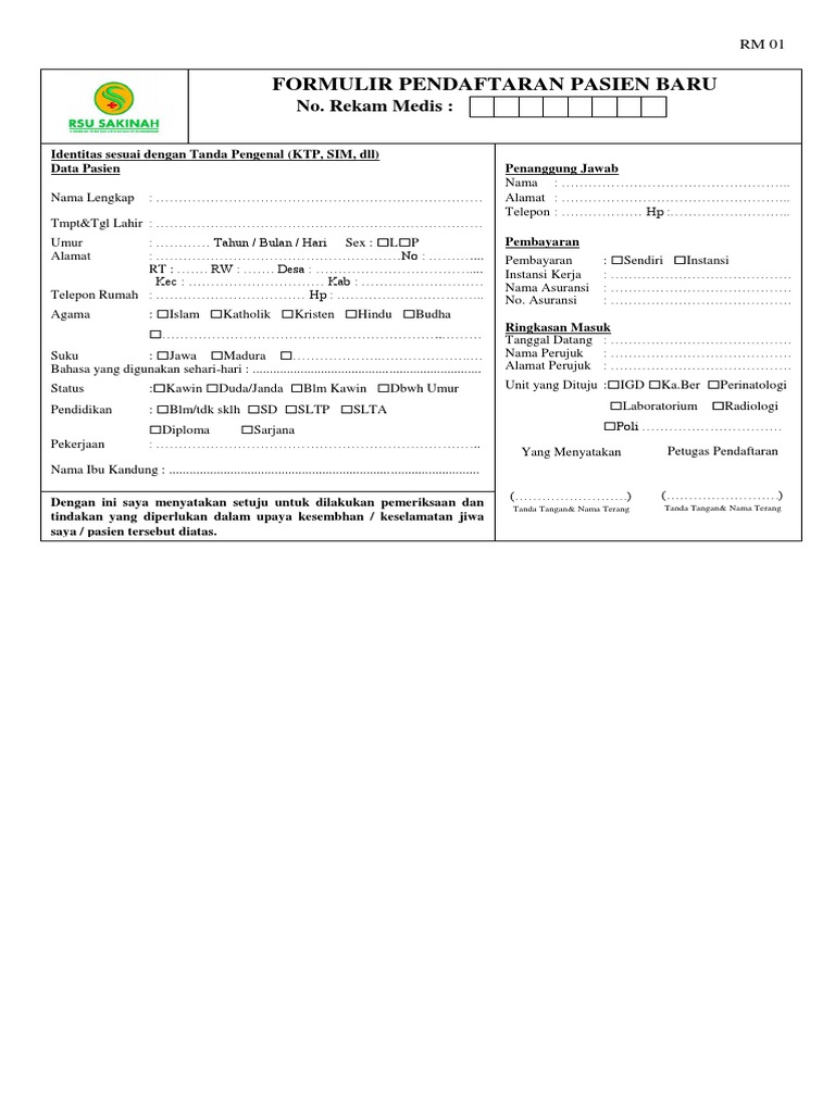RM 01 Pendaftaran Pasien Baru | PDF