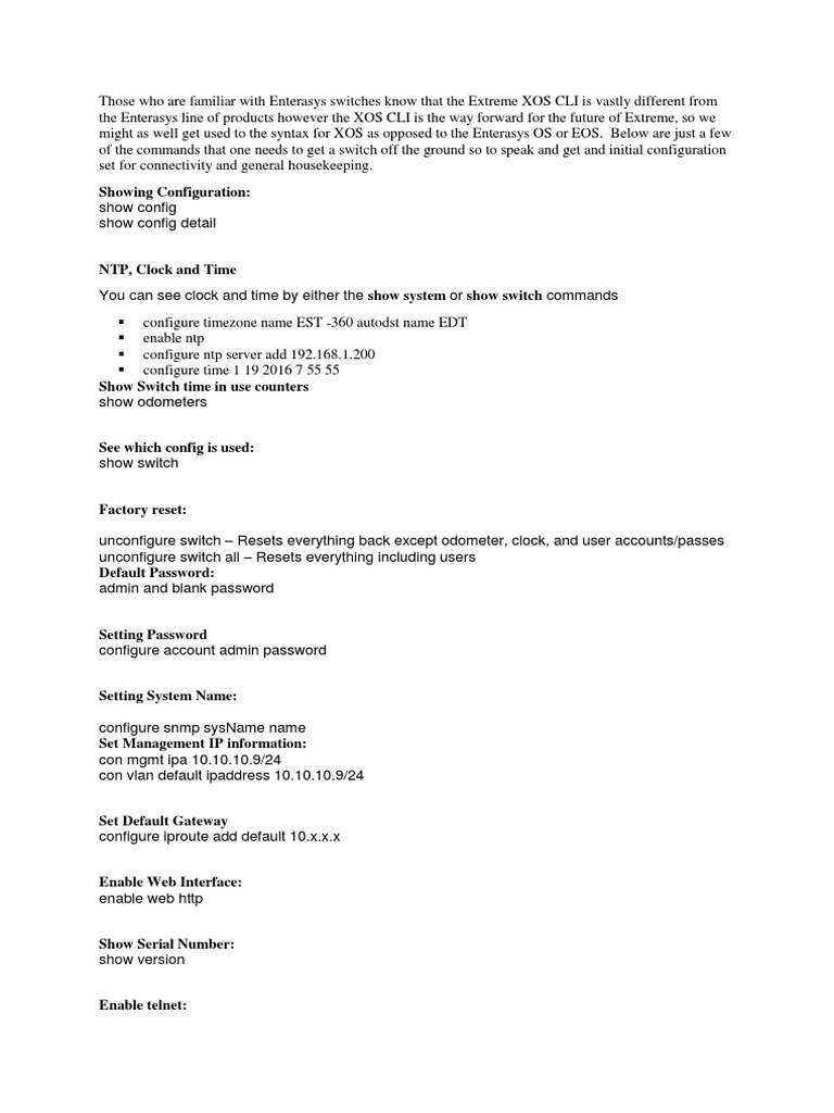 Cheat Sheet To Configure Exos | PDF | Booting | Network Switch