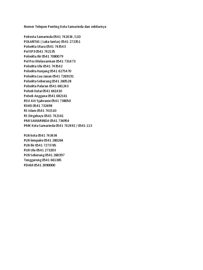 No Telp Penting Samarinda | PDF