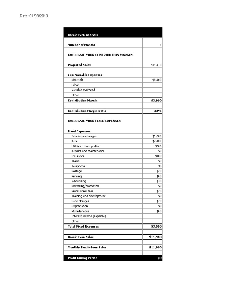 33% Contribution Margin Break-Even Analysis | PDF | Accounting | Service Industries