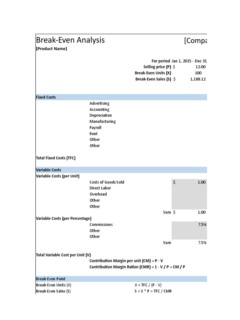 Break-Even Analysis: (Company Name) | PDF | Cost | Management Accounting