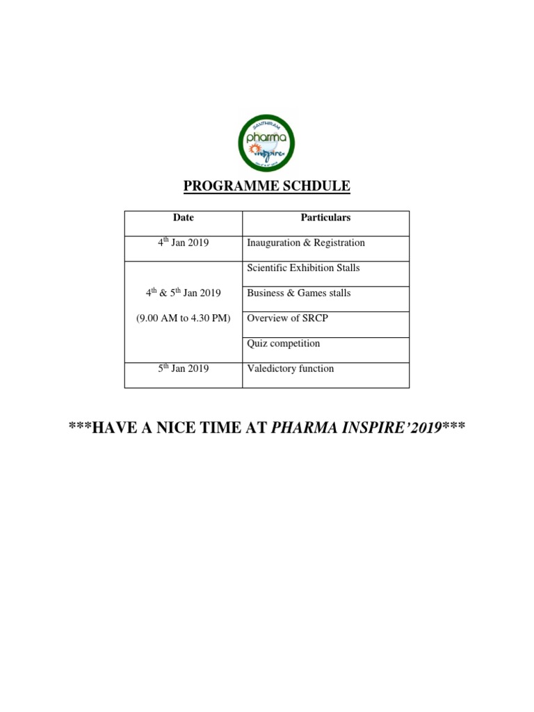 Have A Nice Time at Pharma Inspire'2019 : Programme Schdule | PDF