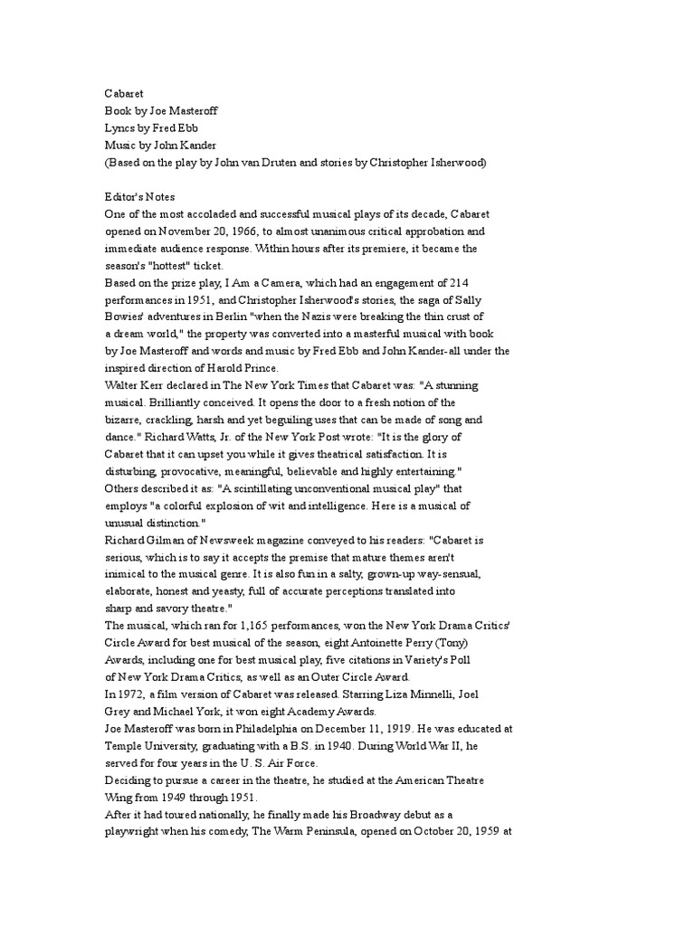 Cabaret Libretto | PDF | Leisure | Entertainment (General)