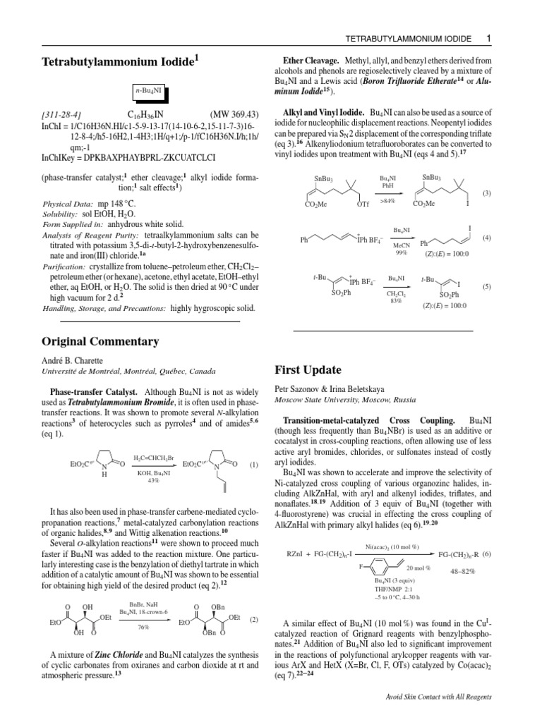 Tetrabutylammonium Iodide Applications | PDF | Ether | Aldehyde