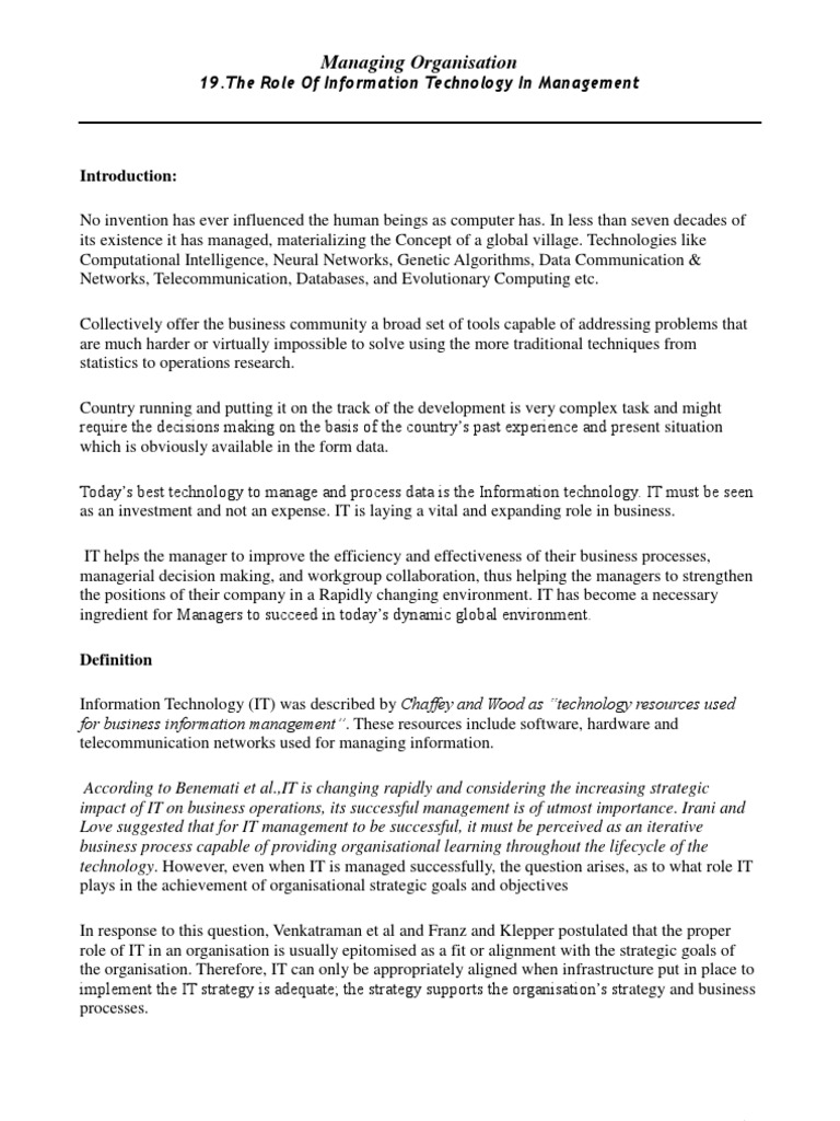 Role of IT in Management Strategies | PDF | Information System ...
