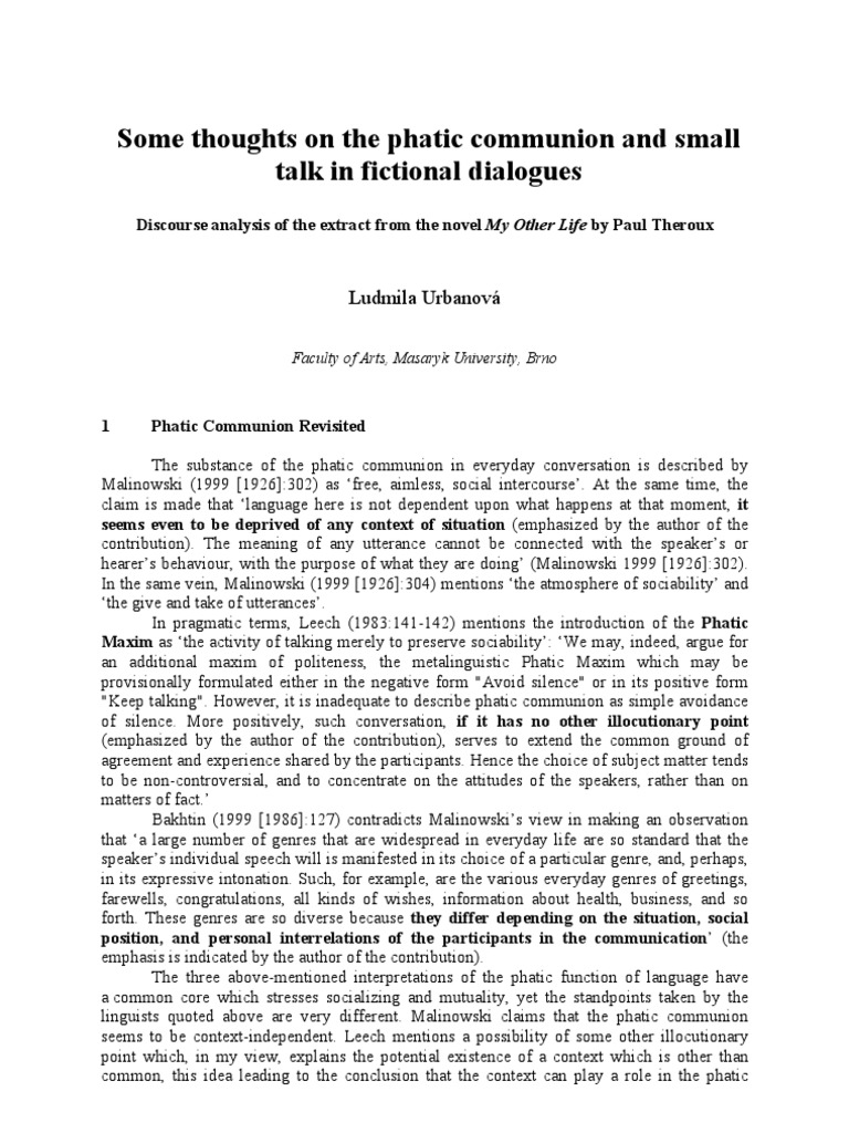 Phatic Communion and Small Talk | PDF | Conversation | Irony