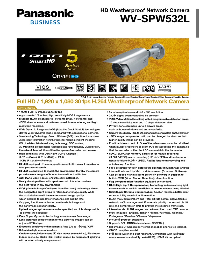 Wv-spw532l Spec Sheet | PDF | Secure Digital | Camera