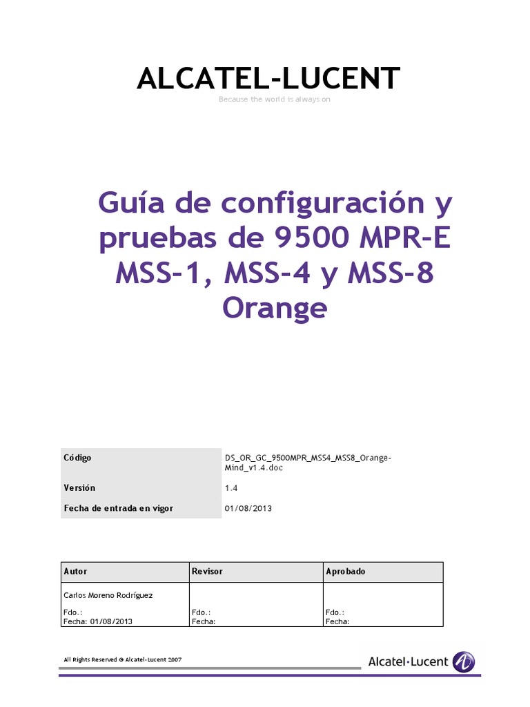 Guia Configuracion 9500MPR MSS4 MSS8 Orange PDF | PDF | Dirección IP | Protocolos de internet