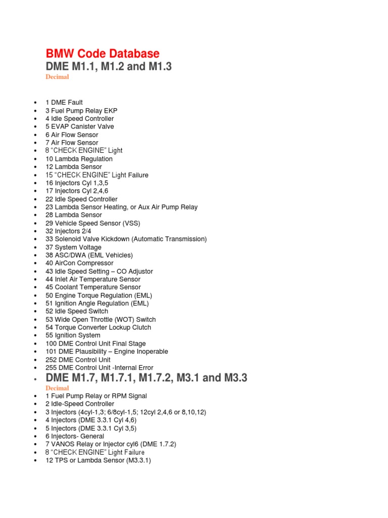 BMW Code Database | PDF | Throttle | Fuel Injection