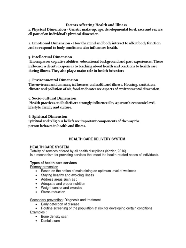 Factors Affecting Health and Illness | PDF | Preventive Healthcare ...