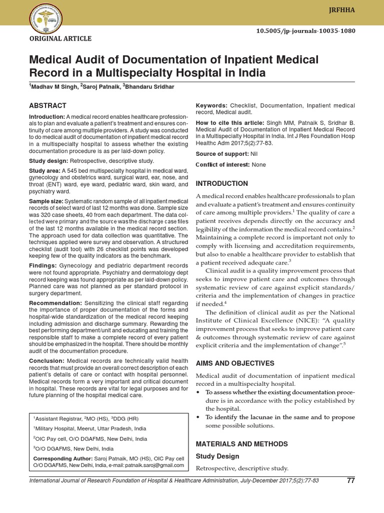 Medical Audit of Inpatient Records at Medwin | PDF | Medical Record ...