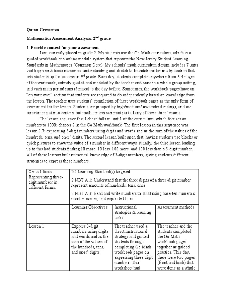 Math Assessment Analysis | PDF | Educational Assessment | Curriculum