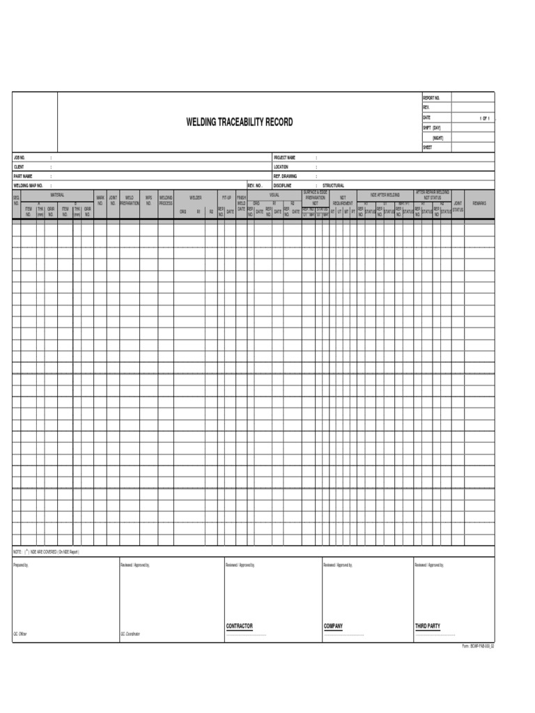 Welding Traceability Record Template | PDF | Welding | Construction