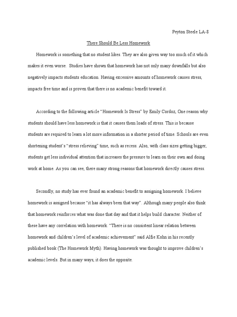 Less Homework Argumentative Essay | PDF | Homework | Learning