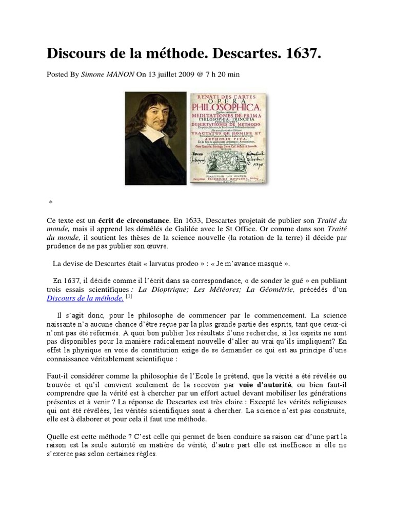 Discours de la méthode : principes de Descartes | PDF | René Descartes ...
