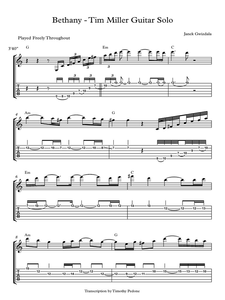 Tim Miller - Bethany Guitar Solo PDF | PDF
