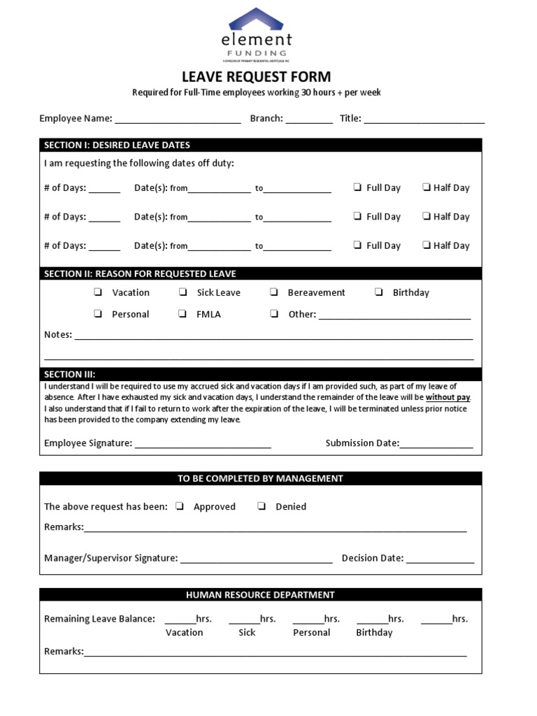 Leave Request Form Template | PDF