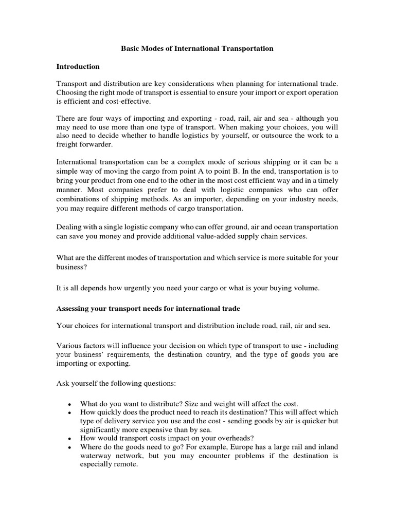 Basic Modes of International Transportation | PDF | Cargo ...