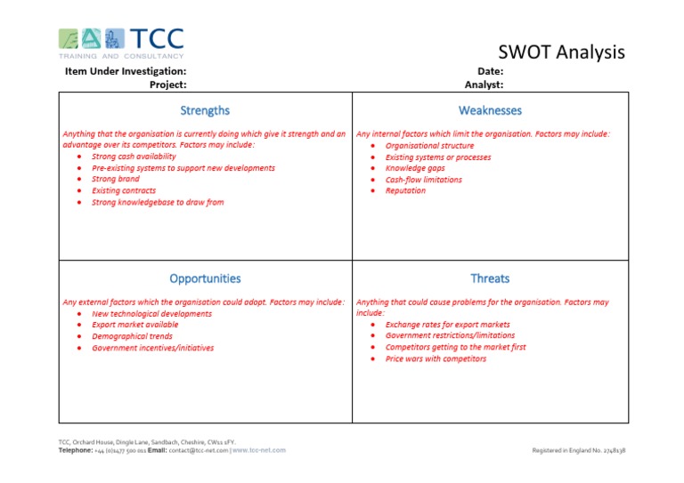 TCC SWOT Template (v1.0) | PDF