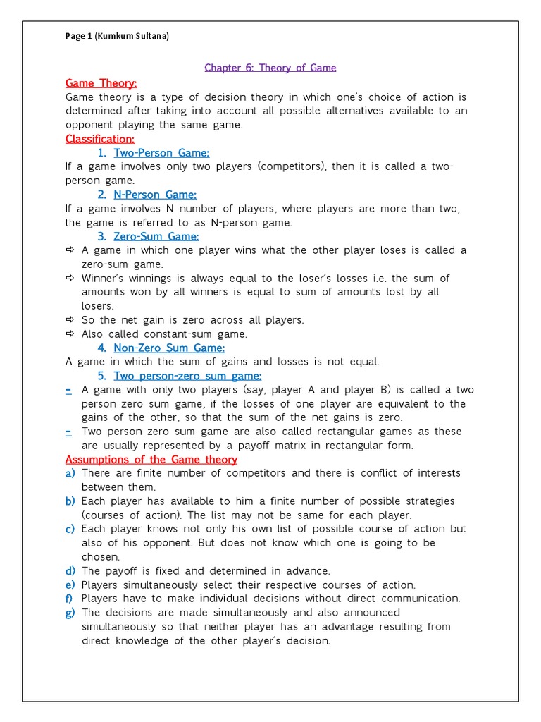 Game Theory:: 1. Two-Person Game: 2. N-Person Game: 3. Zero-Sum Game | PDF | Gaming | Economics ...