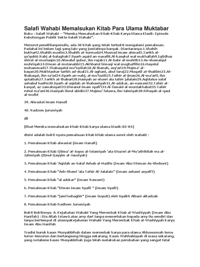 Salafi Wahabi Memalsukan Kitab para Ulama Muktabar | PDF