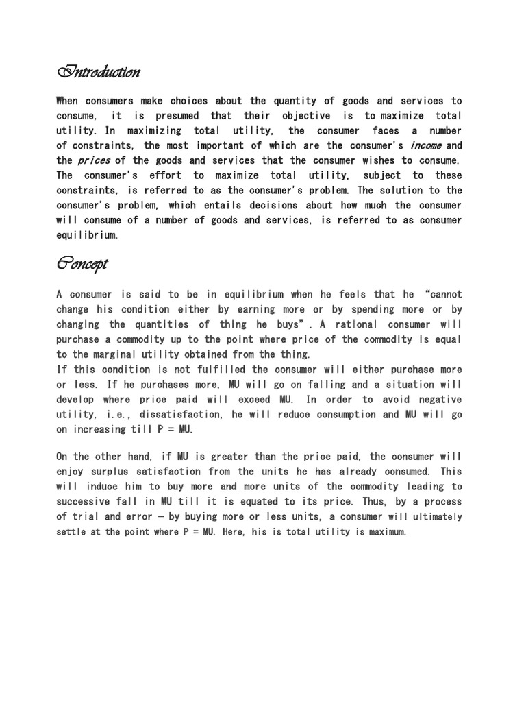 Consumer Equilibrium Project | PDF | Utility | Marginal Utility