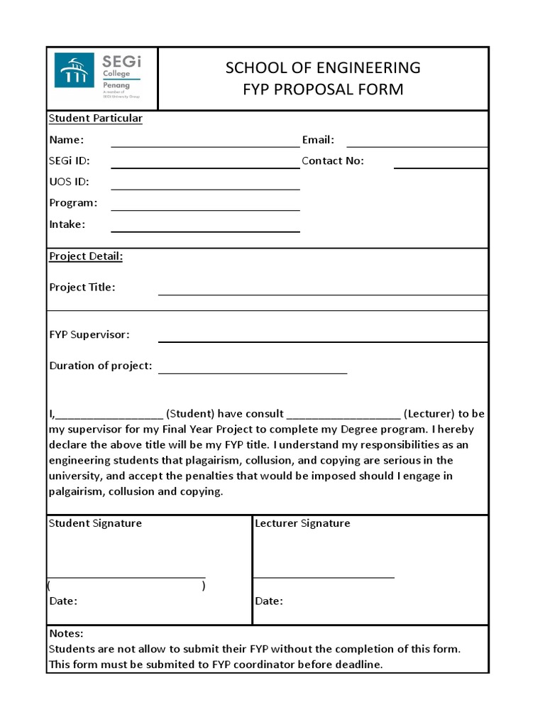 School of Engineering Fyp Proposal Form | PDF | Government
