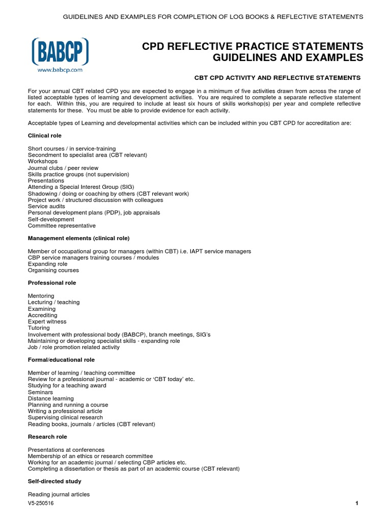 CBT CPD Guidelines Reflective Statements V5 250516 | PDF | Cognitive ...