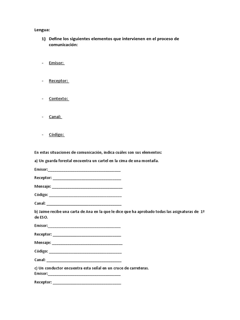 Ejercicios Emisor, Receptor y Mensaje | PDF