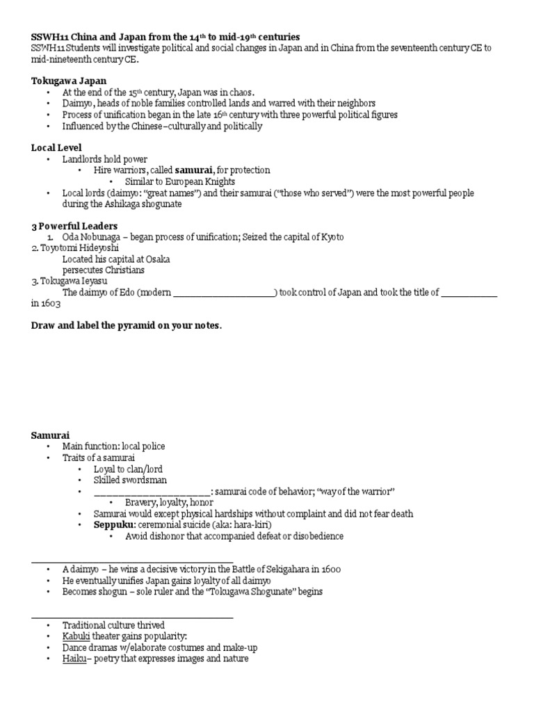 sswh11 China and Japan Guided Notes | PDF | Samurai | Qing Dynasty