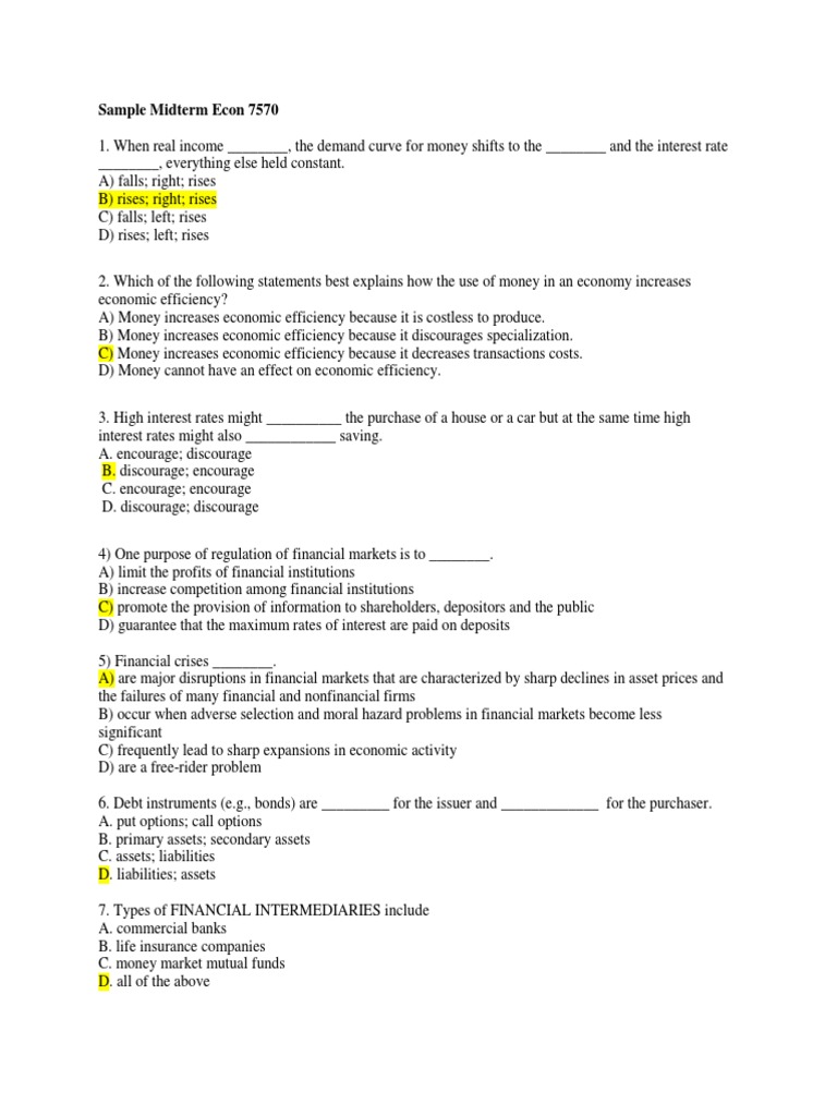 Sample Midterm Questions 7570 #New | PDF | Financial Markets | Moral Hazard