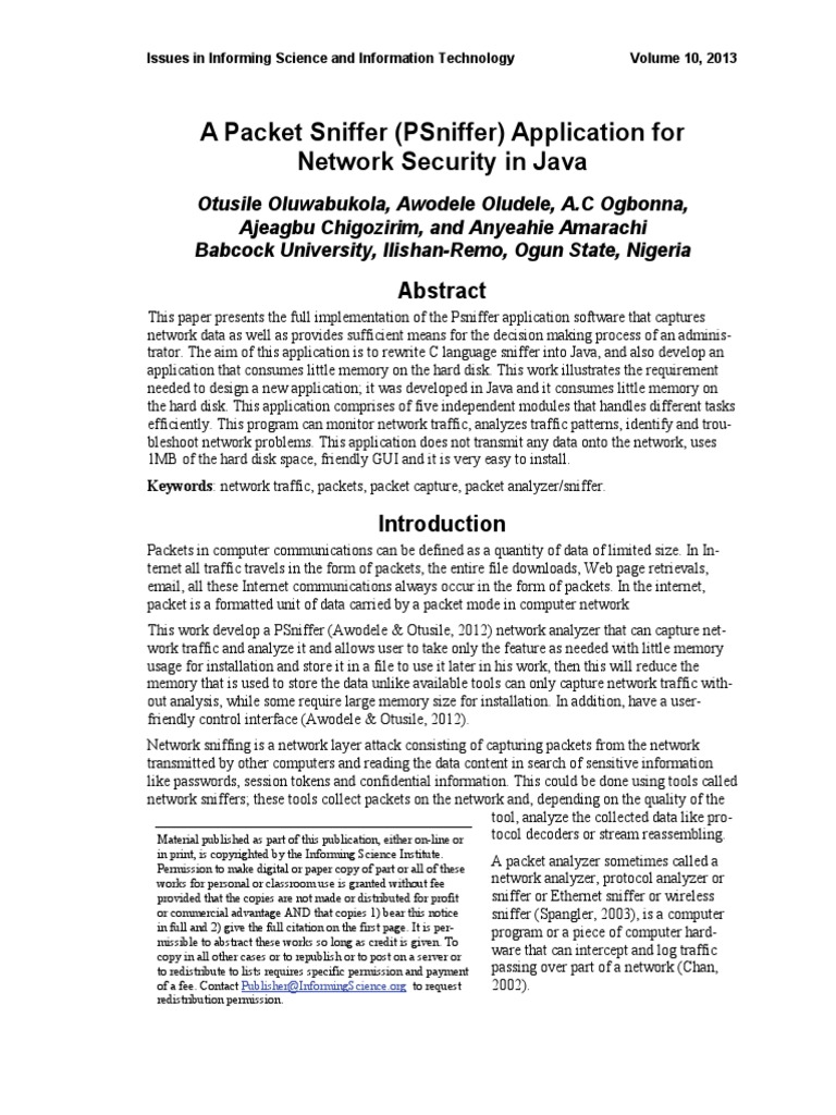 A Packet Sniffer (Psniffer) Application For Network Security in Java ...