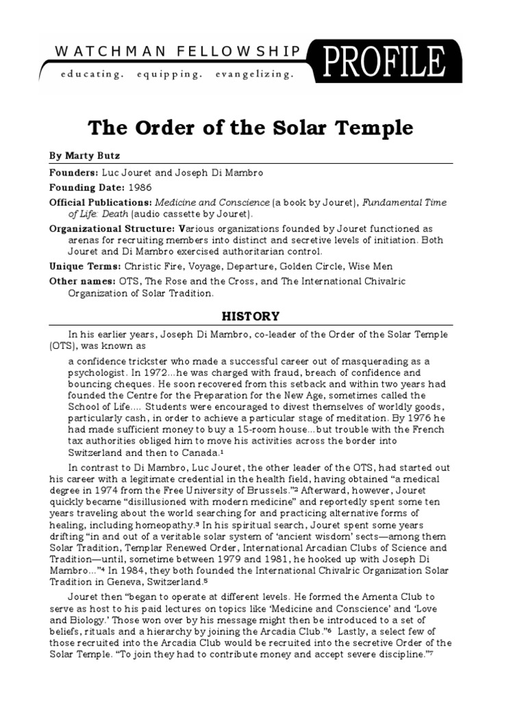 Order Solar Temple Profile | PDF | Religion And Belief