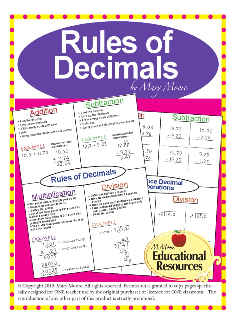 Rules of Decimals: Addition | PDF | Division (Mathematics) | Multiplication