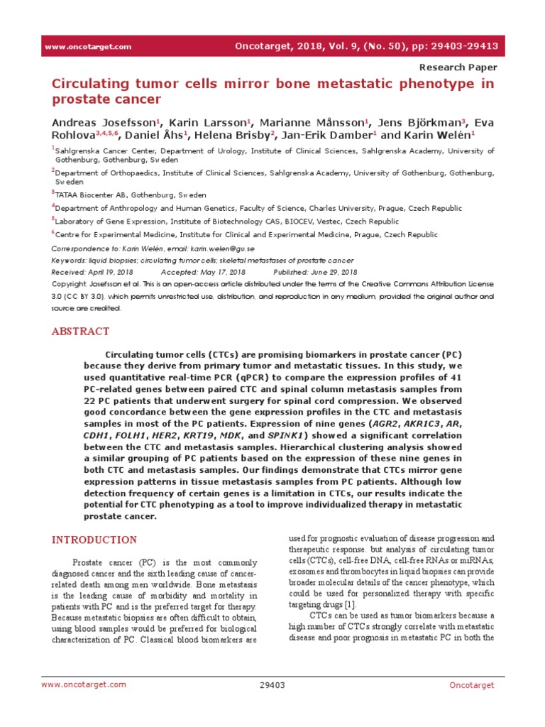 Oncotarget 09 29403 | PDF | Metastasis | Prostate Cancer