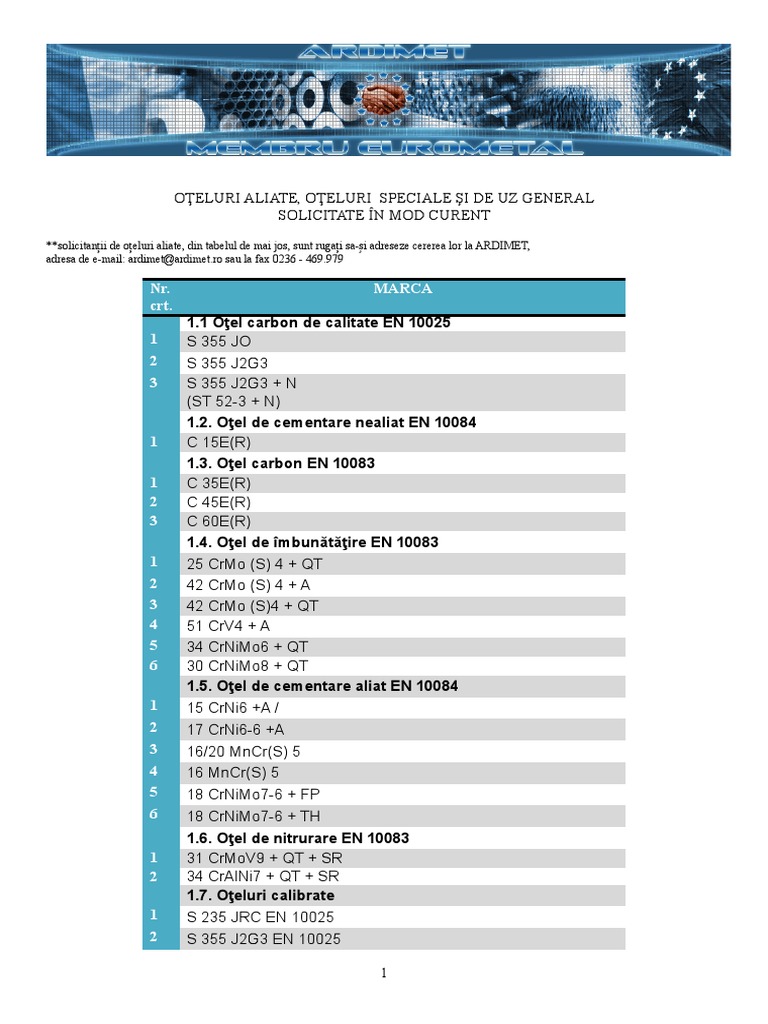 Catalog Oteluri Speciale | PDF
