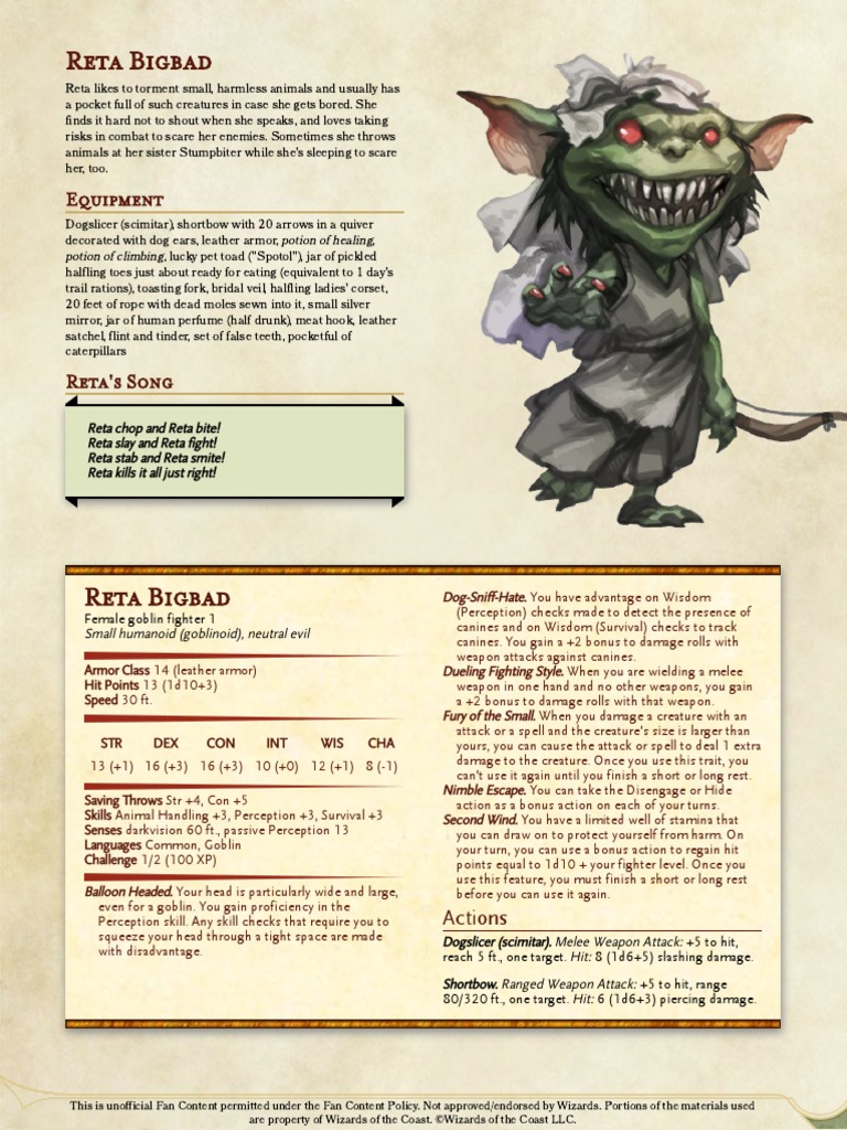 We Be Goblins 5E Character Sheets
