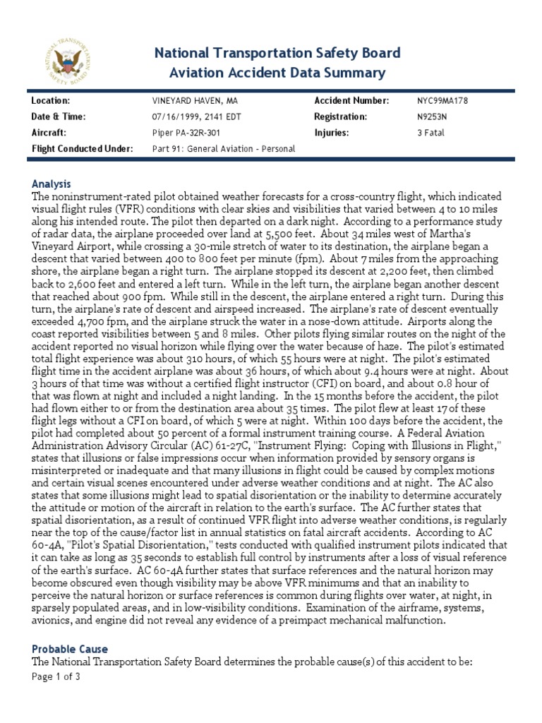Ntsb Report | National Transportation Safety Board | Visual Flight Rules
